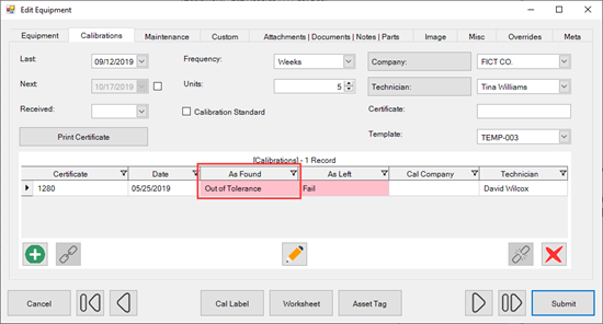 Equipment Color Highlighting | Calibration Control Equipment Color Highlighting | Calibration Control
