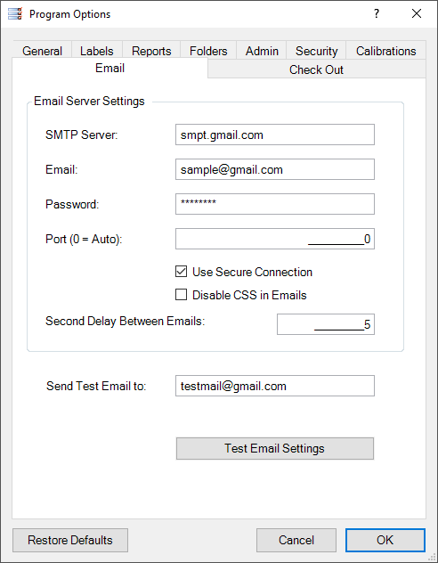 SMTP Test Procedure | Calibration Control